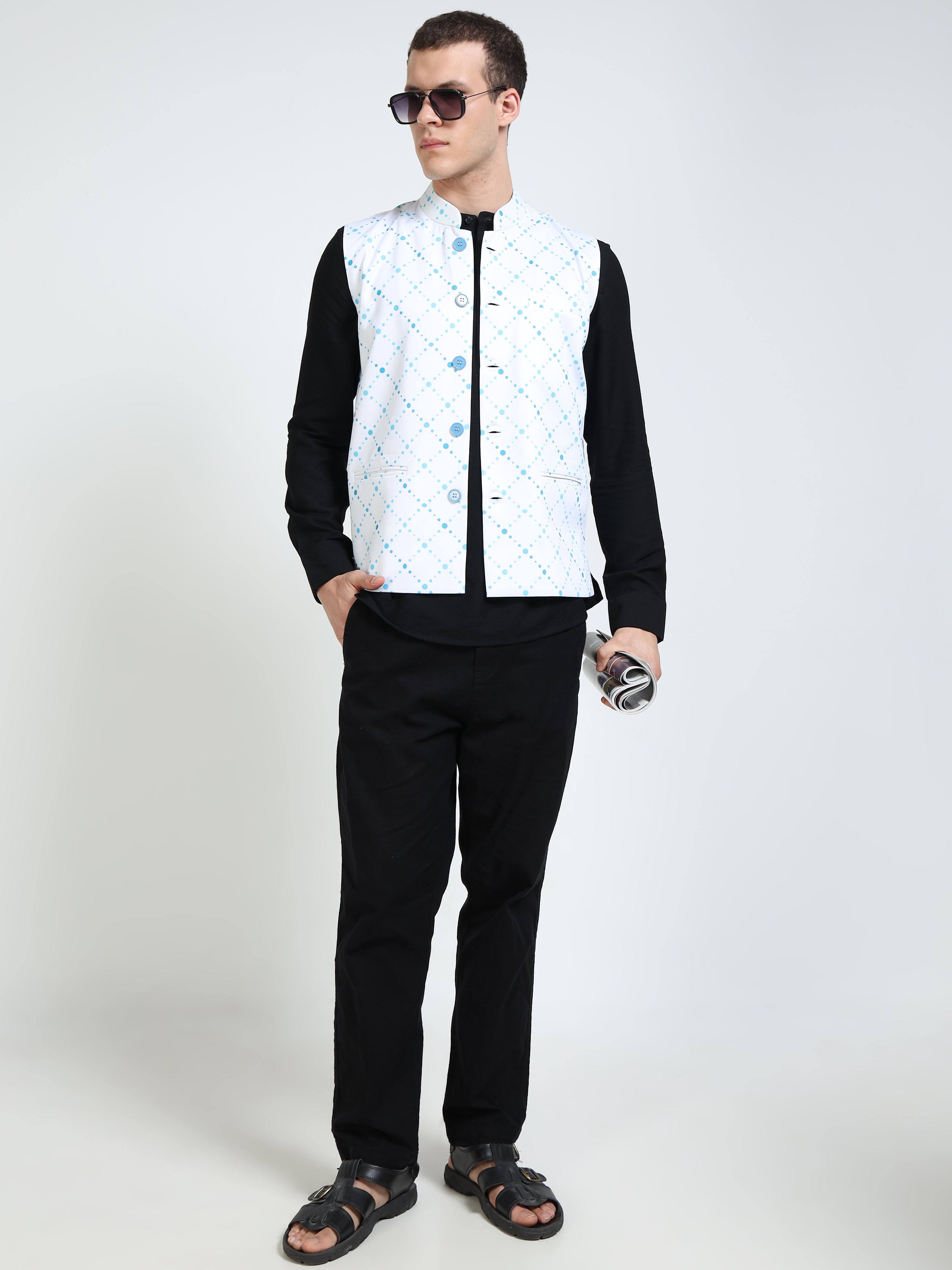 Buy Men’s Printed Modi Coat Online – Blue Hue Dots Jacket – Ecoline ...
