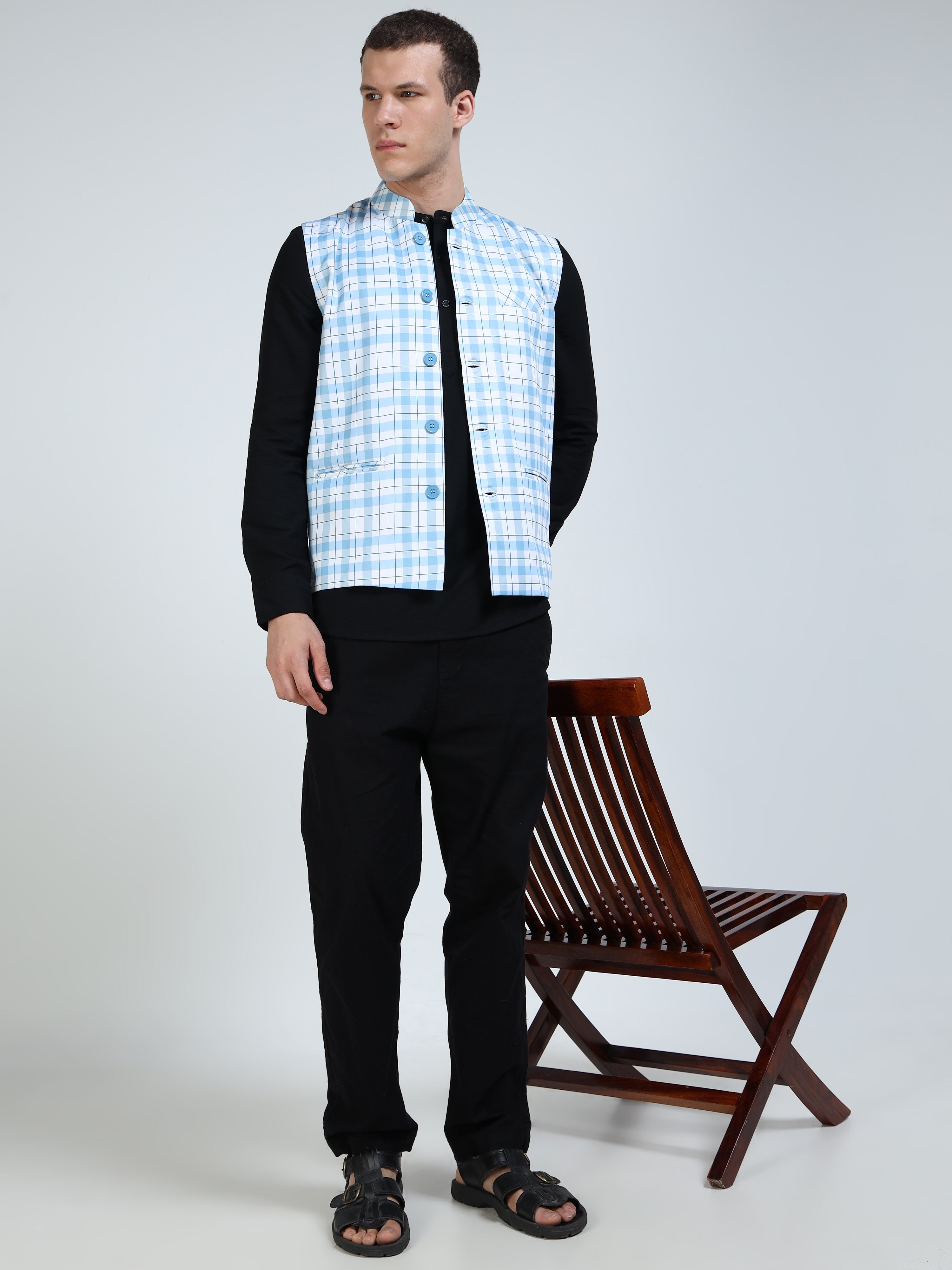 Buy Men’s Printed Modi Coat Online – Blue Gingham Jacket – Ecoline ...