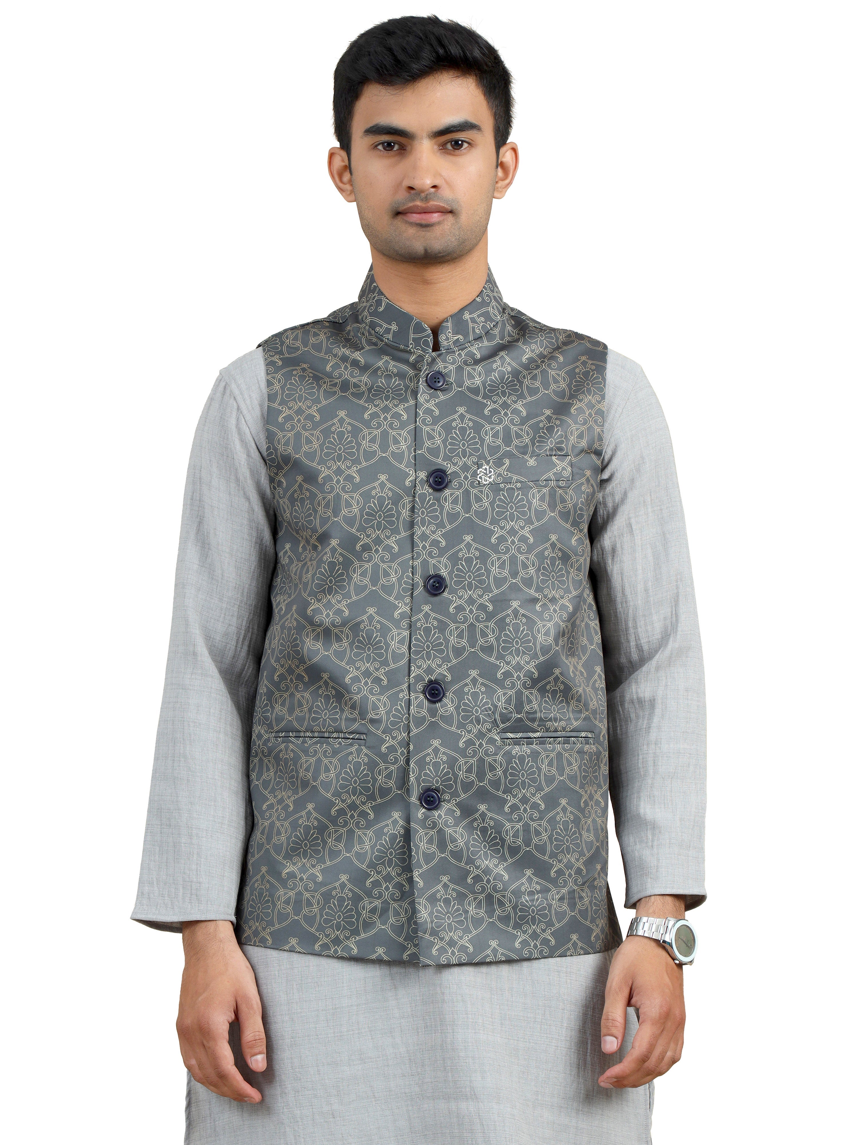 Buy Men’s Printed Modi Coat Online – Grey Yellow Print – Ecoline ...